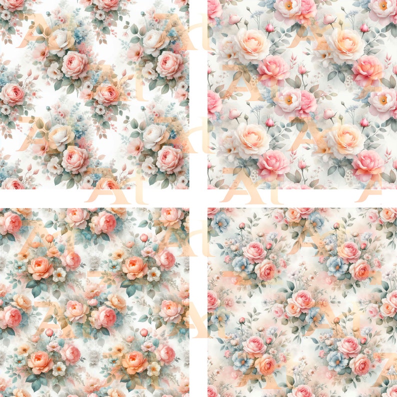 Seamless Romantic Watercolor Roses and Peonies Wallpaper in Soft Pastel ...