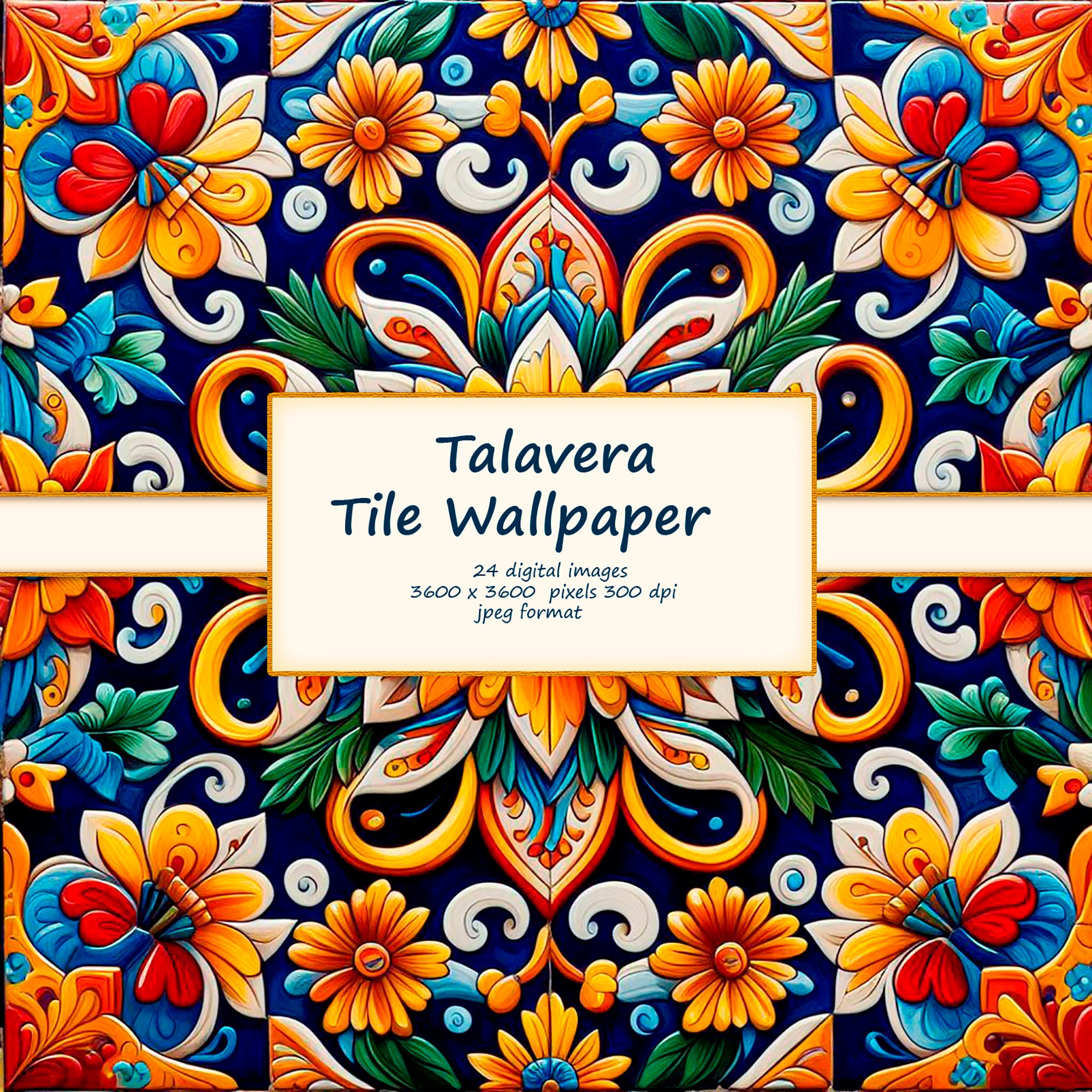 Mexican Talavera Ceramic Seamless Wallpaper Hand-painted Tiles With ...