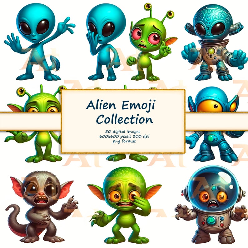 Funny Alien Sticker Pack-50 Quirky Out-of-this-world Creatures in ...