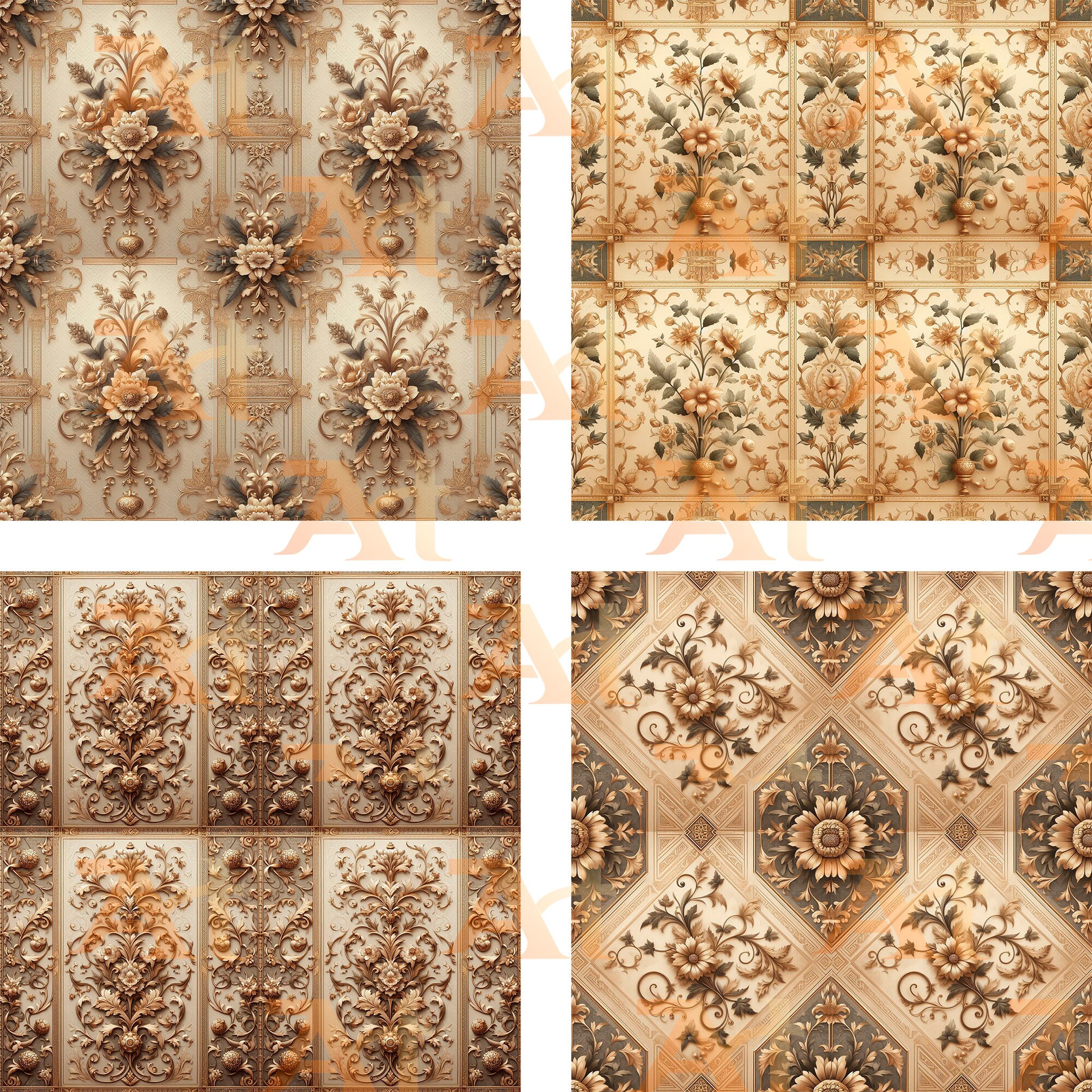 Renaissance-inspired Seamless Wallpaper With Intricate Floral Vines and ...