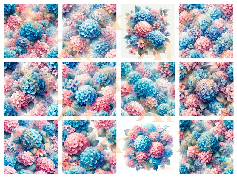 Seamless Romantic Watercolor Hydrangeas Wallpaper in Blue and Pink ...