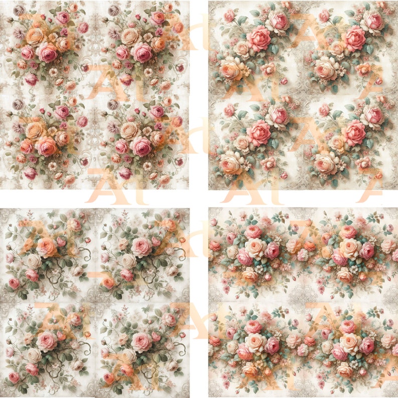 Seamless Shabby Chic Rose Wallpaper With Faded Pink, Ivory, and Mauve ...