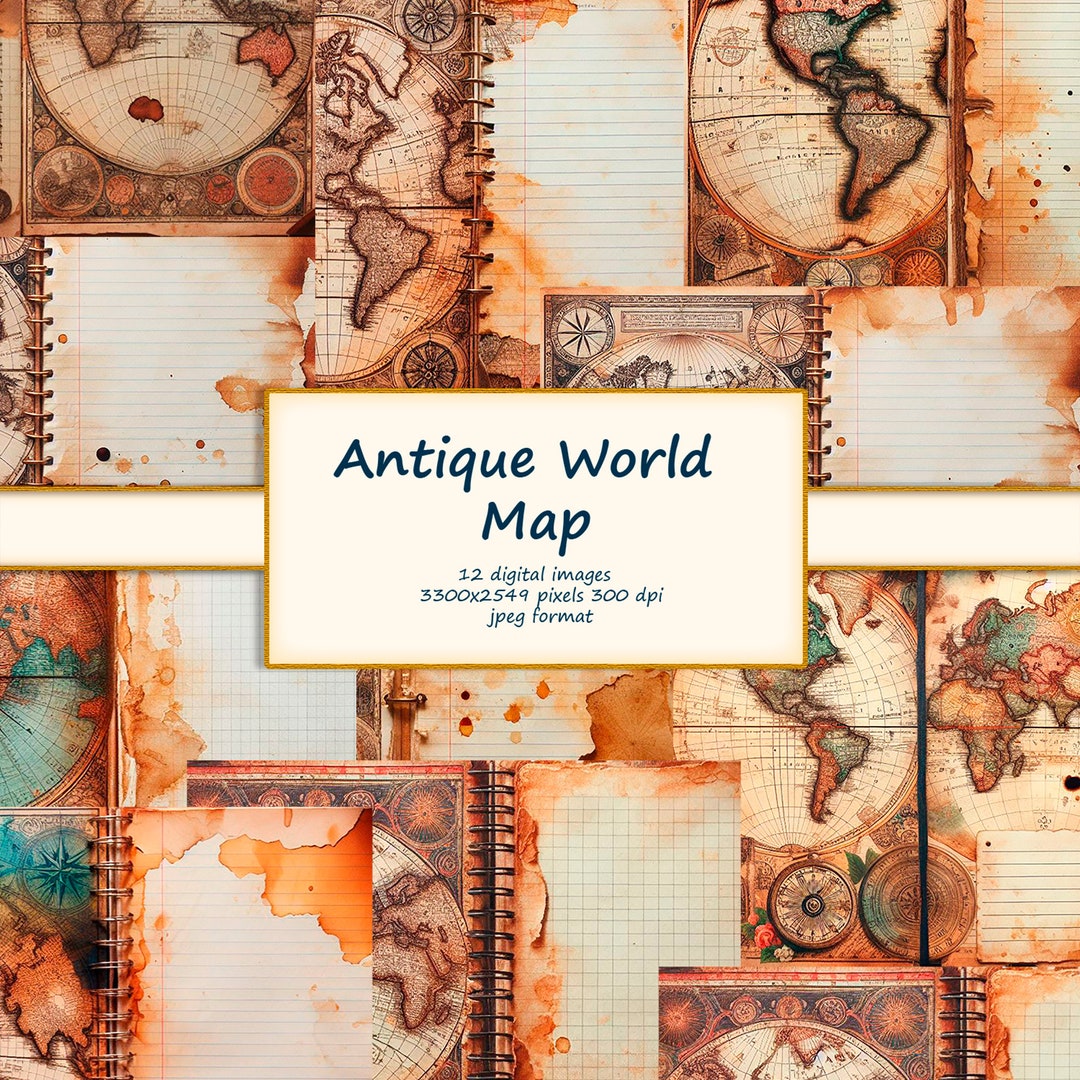 Antique World Map & Blank Ruled Tea-stained Page With Torn Edges ...