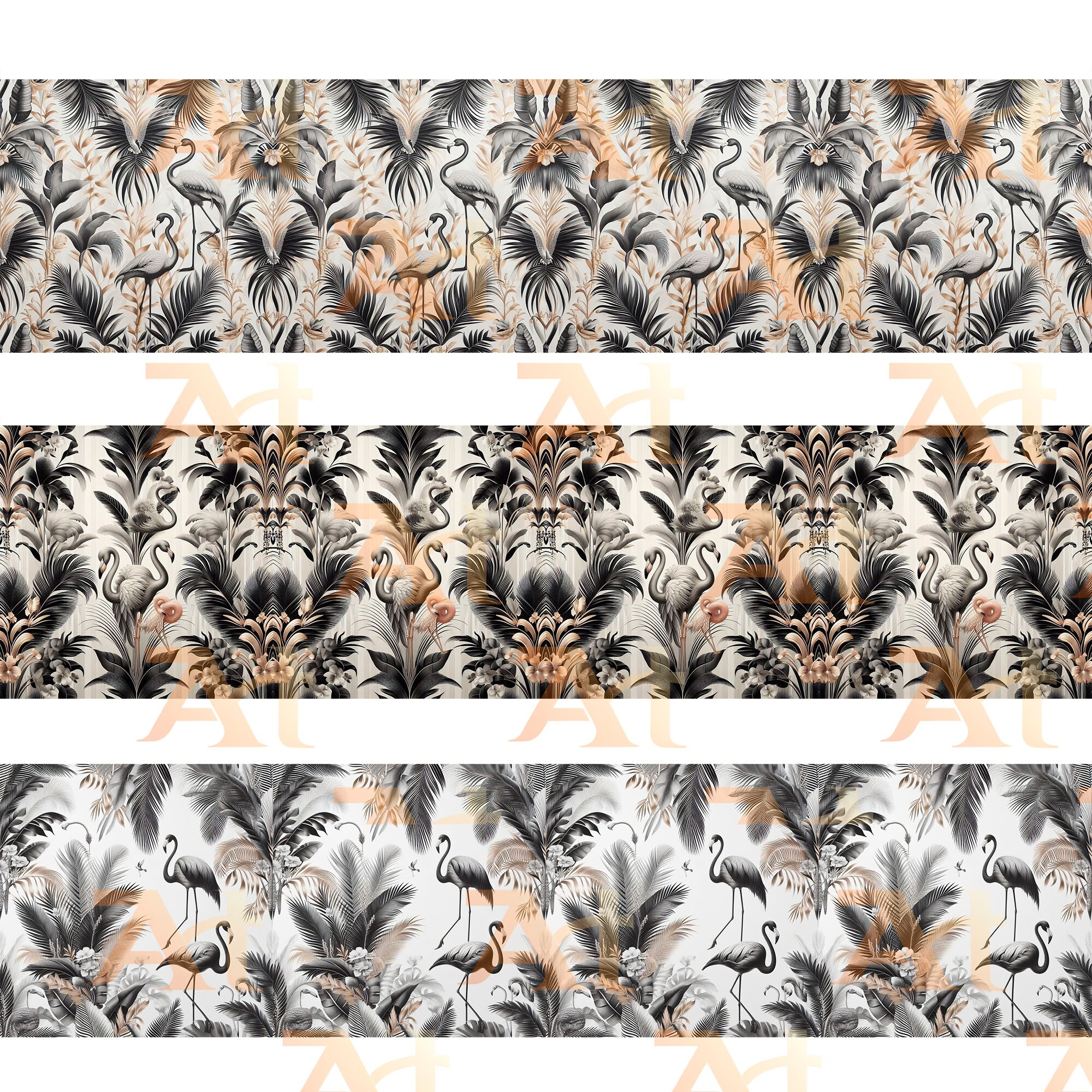 Hollywood Regency Palm Wallpaper - Chic Black & White, Metallic Gold ...