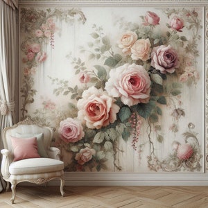 Seamless Shabby Chic Rose Wallpaper With Faded Pink, Ivory, and Mauve ...
