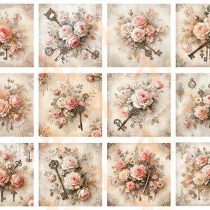 Shabby Chic Seamless Wallpaper With Faded Roses, Vintage Keys, and Lace ...
