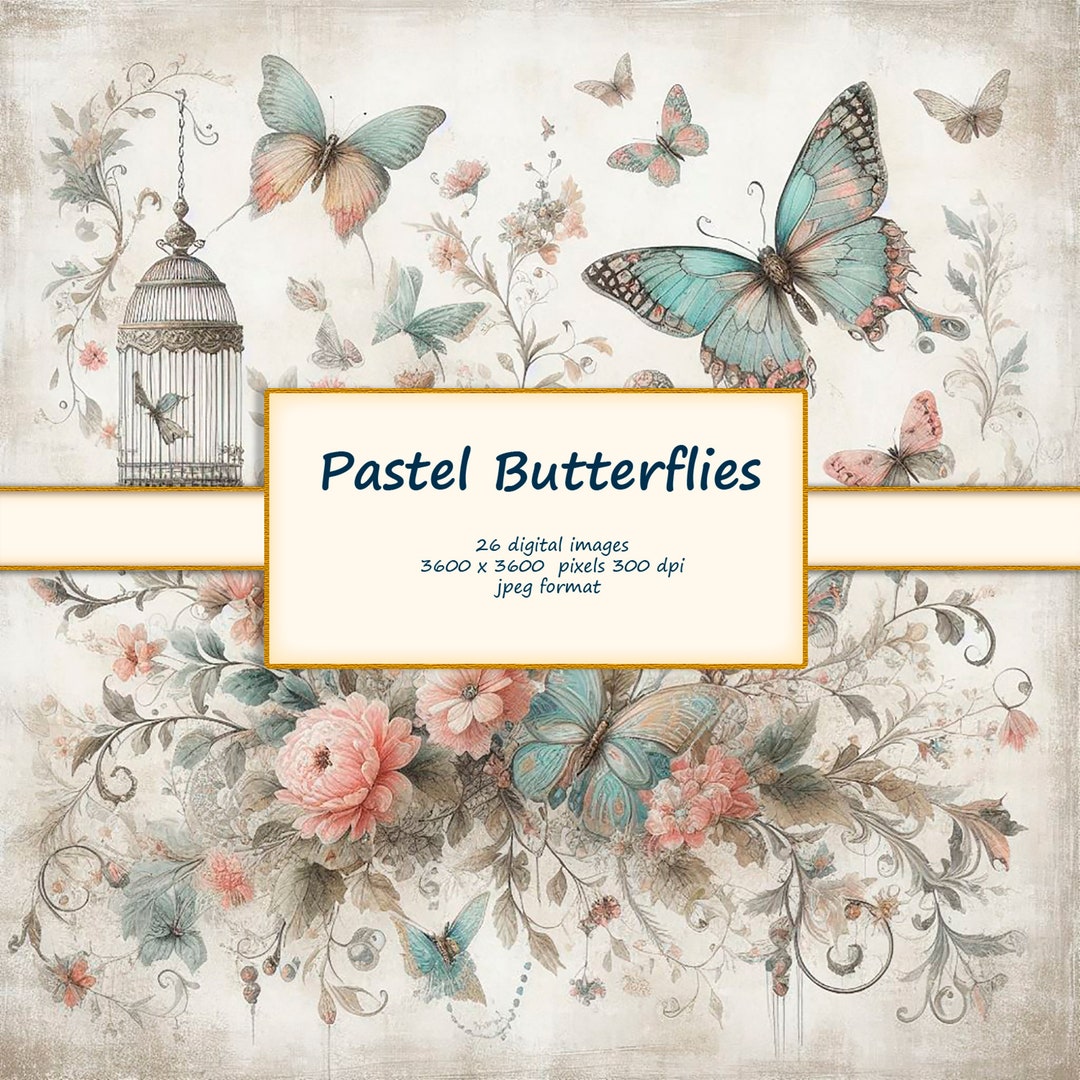 Charming Shabby Chic Seamless Wallpaper With Pastel Butterflies, Faded ...