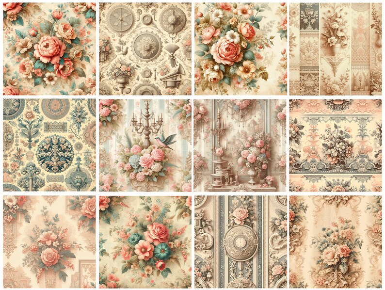 Vintage Floral Damask Wallpaper-digital Paper Pack-shabby Chic ...
