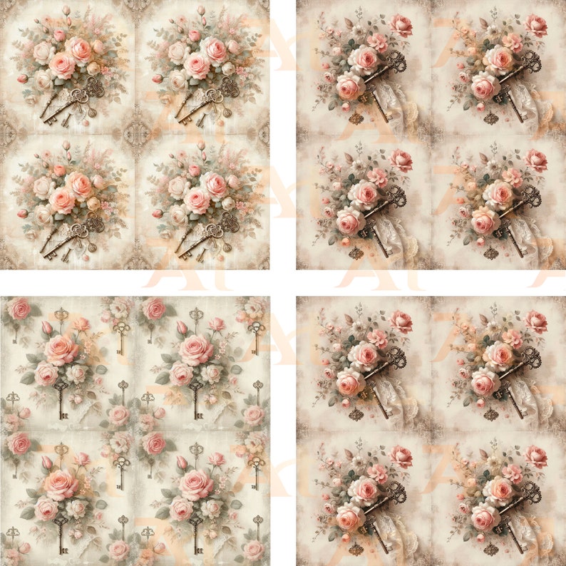 Shabby Chic Seamless Wallpaper With Faded Roses, Vintage Keys, and Lace ...