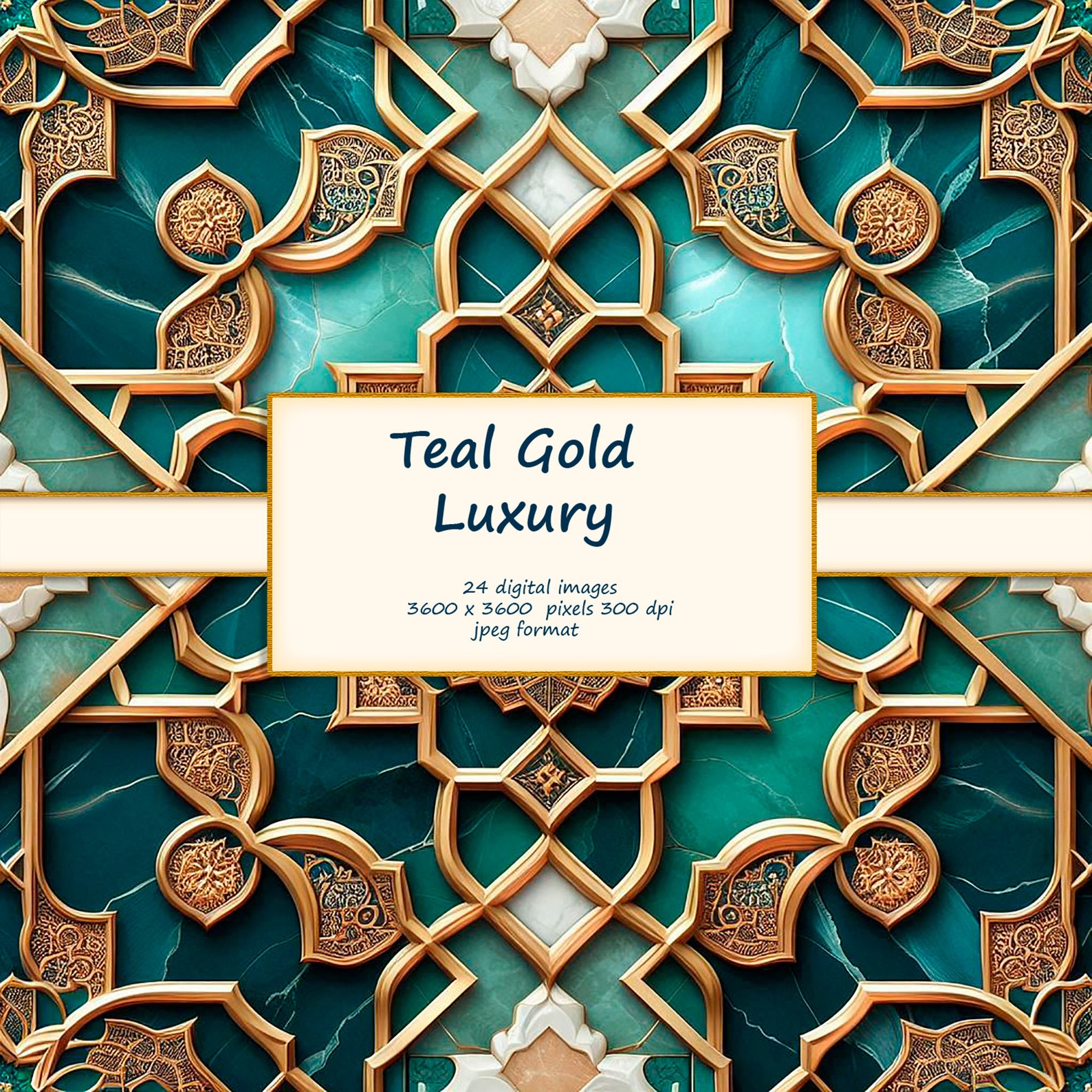 Luxurious Seamless Teal Marble Wallpaper With Gold Moroccan Trellis Patterns for a Rich and ...