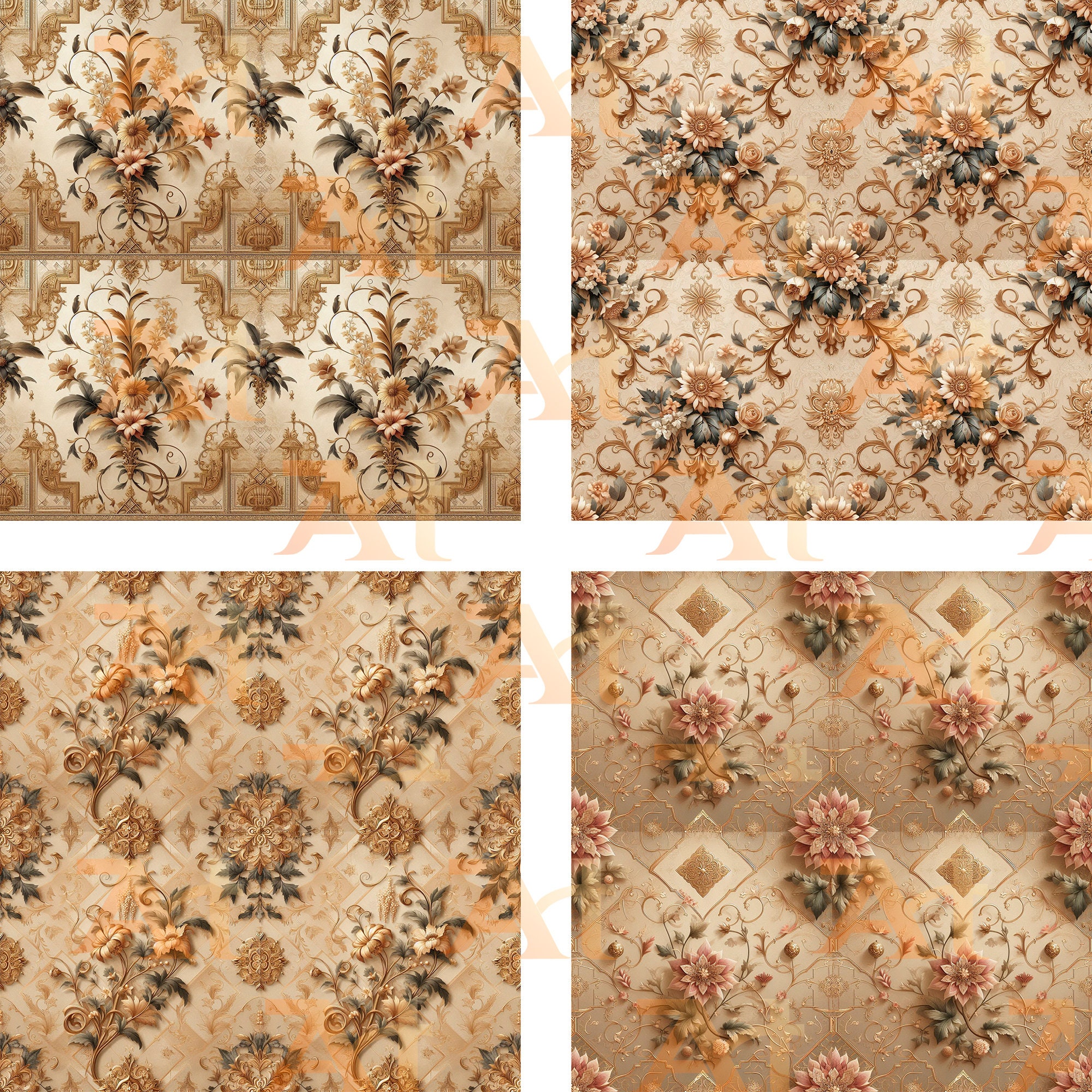 Renaissance-inspired Seamless Wallpaper With Intricate Floral Vines and ...