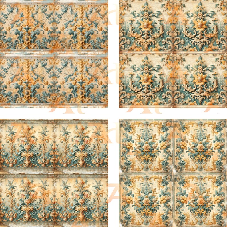 Vintage Damask Seamless Wallpaper With Baroque Scrolls in Faded Yellow ...
