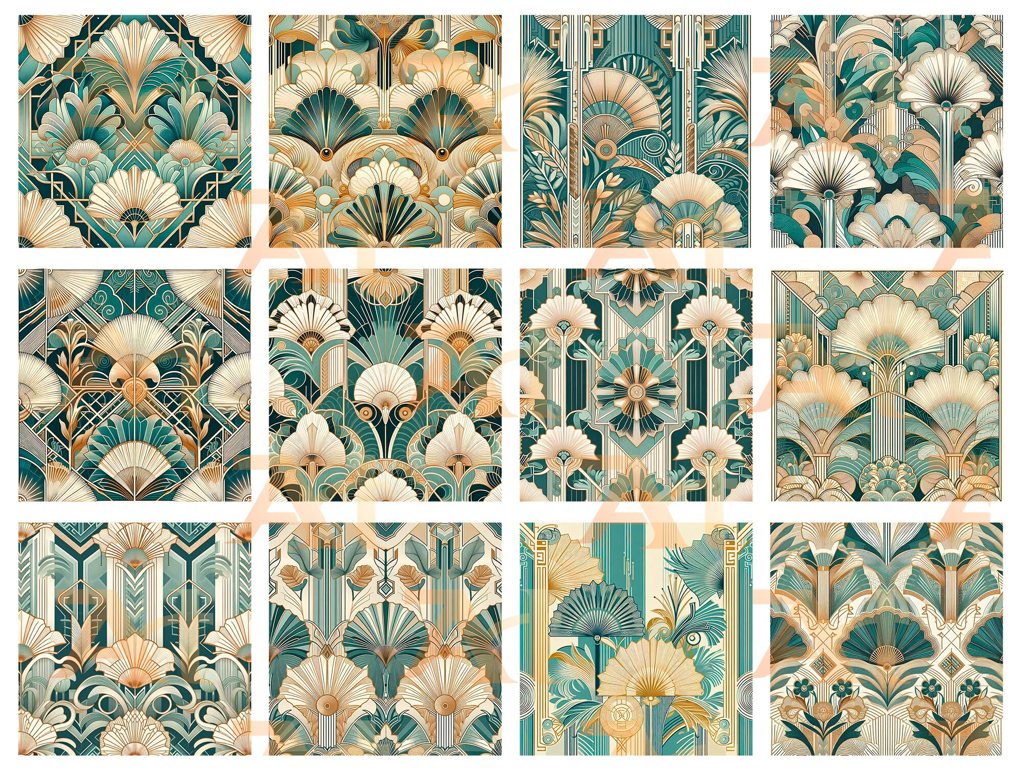 Elegant Art Deco Seamless Wallpaper Fan Shapes, Zigzags, Linear ...