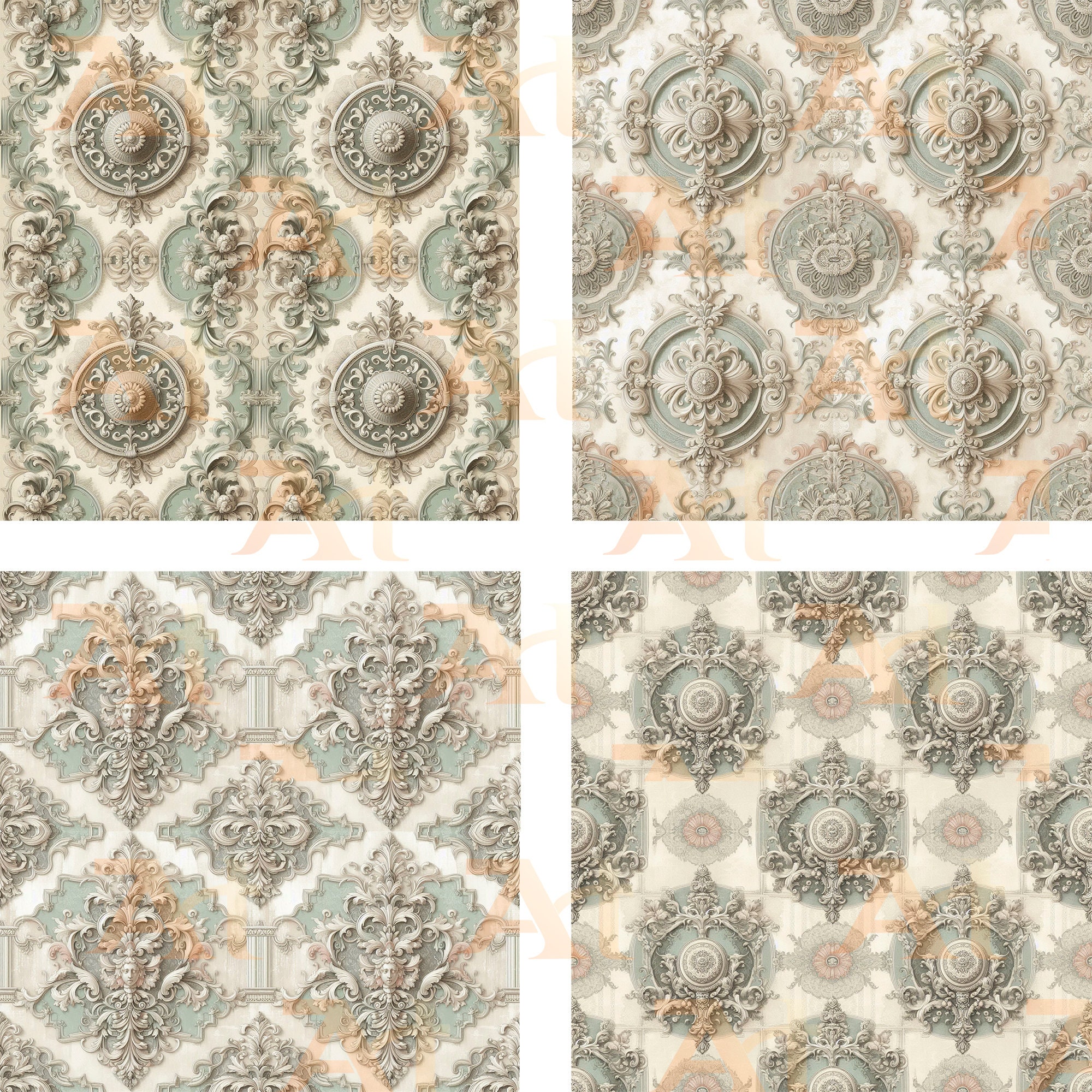 Elegant Shabby Chic Seamless Wallpaper With Antique Medallions ...