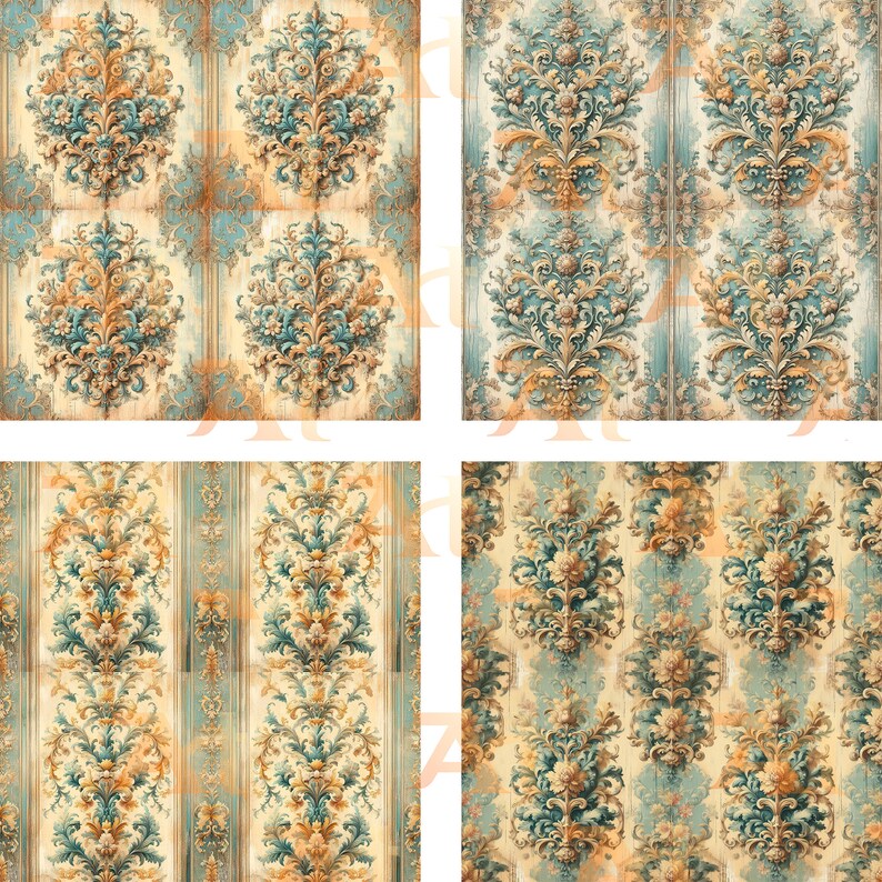 Vintage Damask Seamless Wallpaper With Baroque Scrolls in Faded Yellow ...