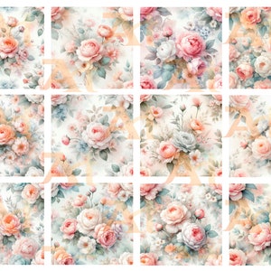 Seamless Romantic Watercolor Roses and Peonies Wallpaper in Soft Pastel ...