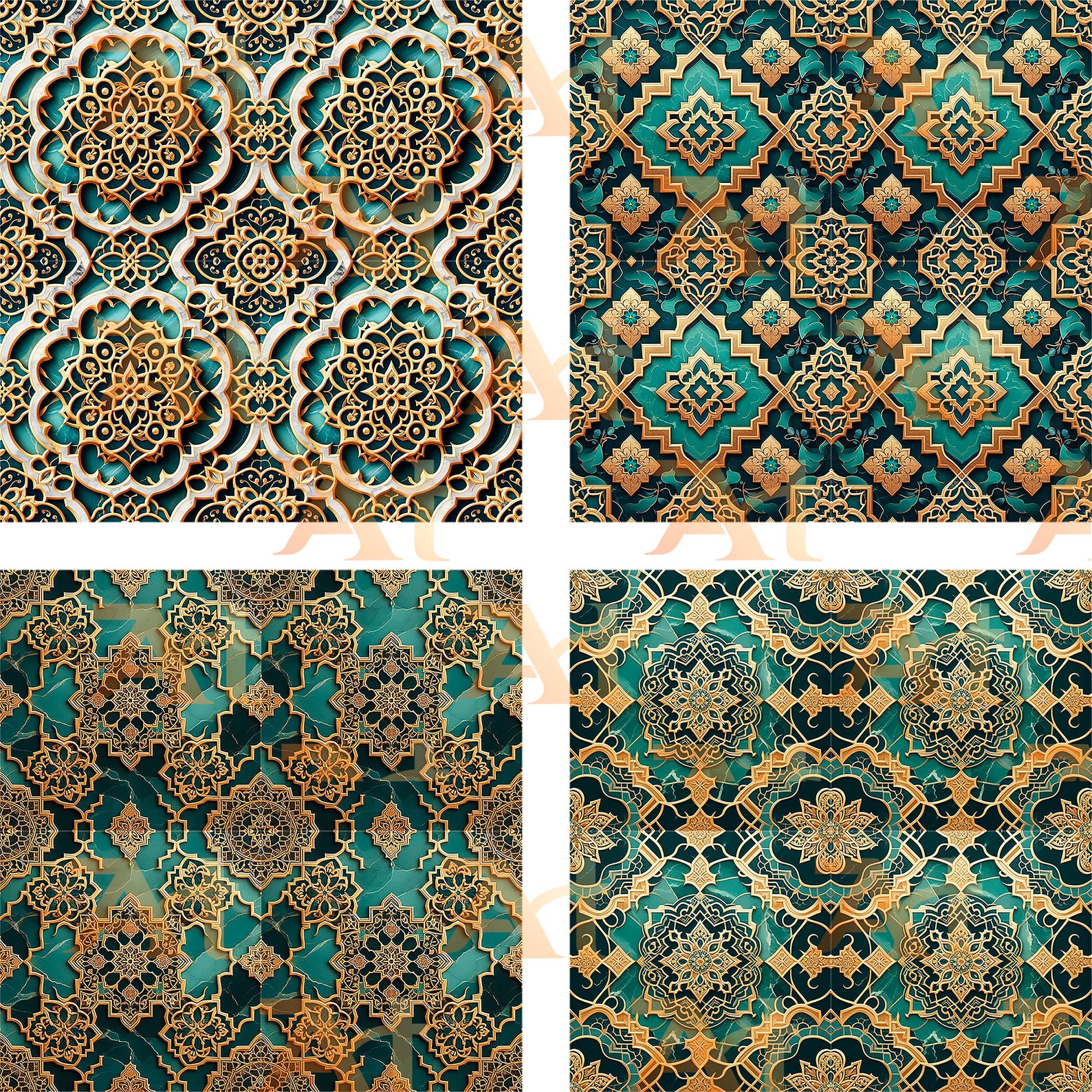 Luxurious Seamless Teal Marble Wallpaper With Gold Moroccan Trellis Patterns for a Rich and ...