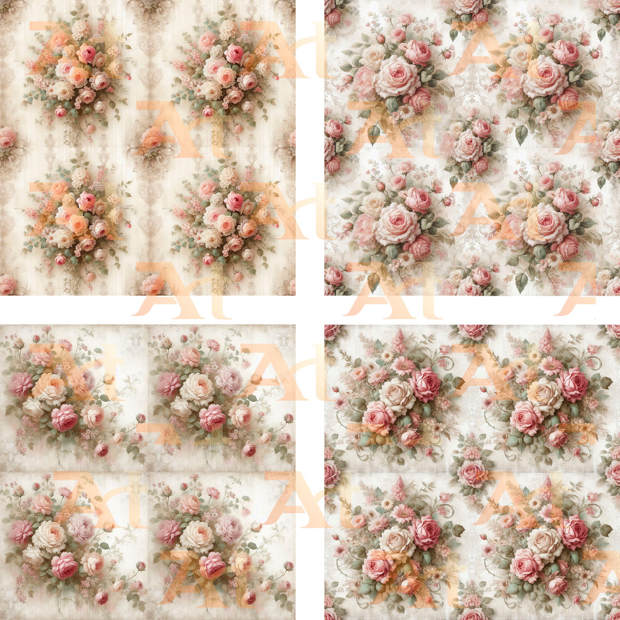Seamless Shabby Chic Rose Wallpaper With Faded Pink, Ivory, and Mauve ...