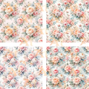 Seamless Romantic Watercolor Roses and Peonies Wallpaper in Soft Pastel ...