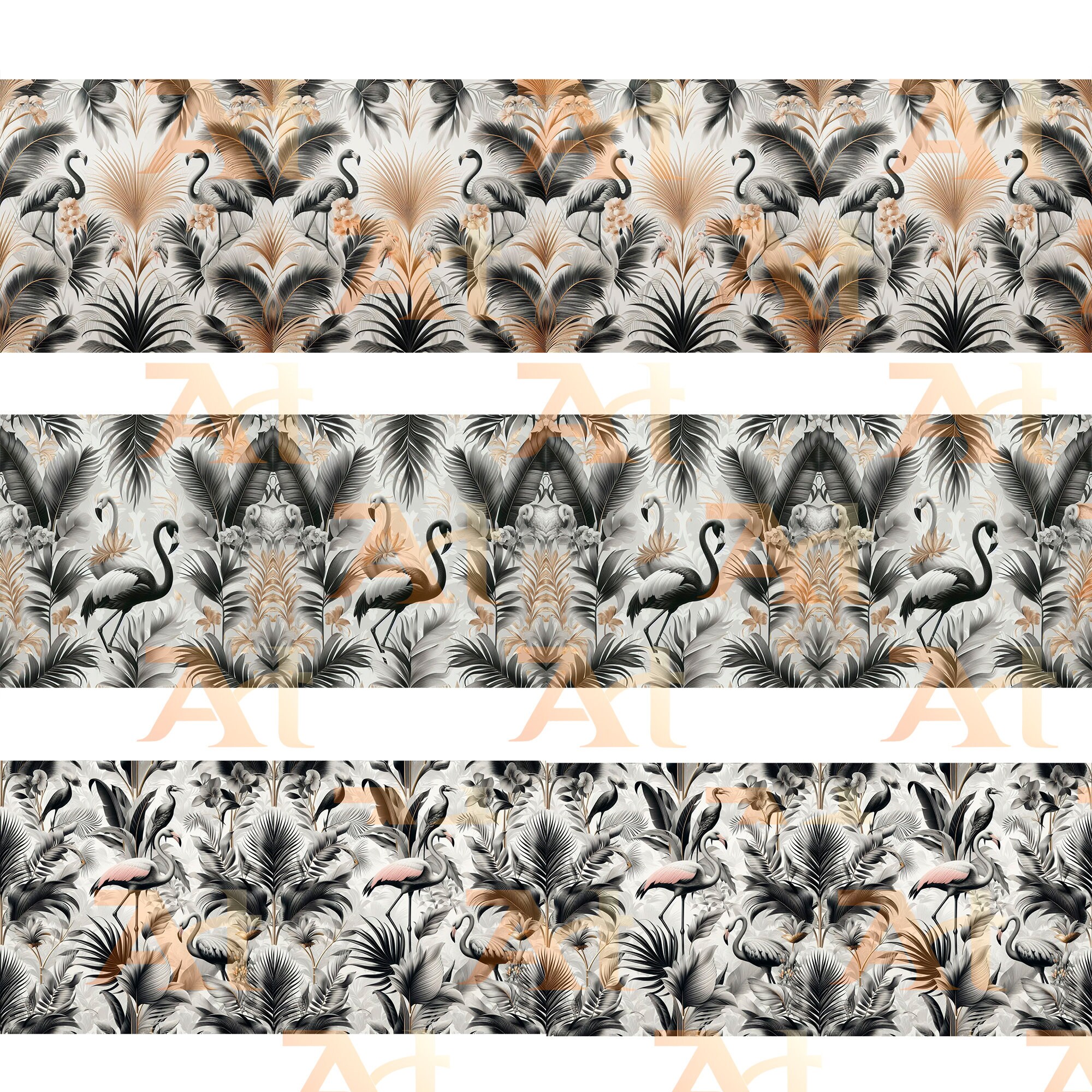 Hollywood Regency Palm Wallpaper - Chic Black & White, Metallic Gold ...