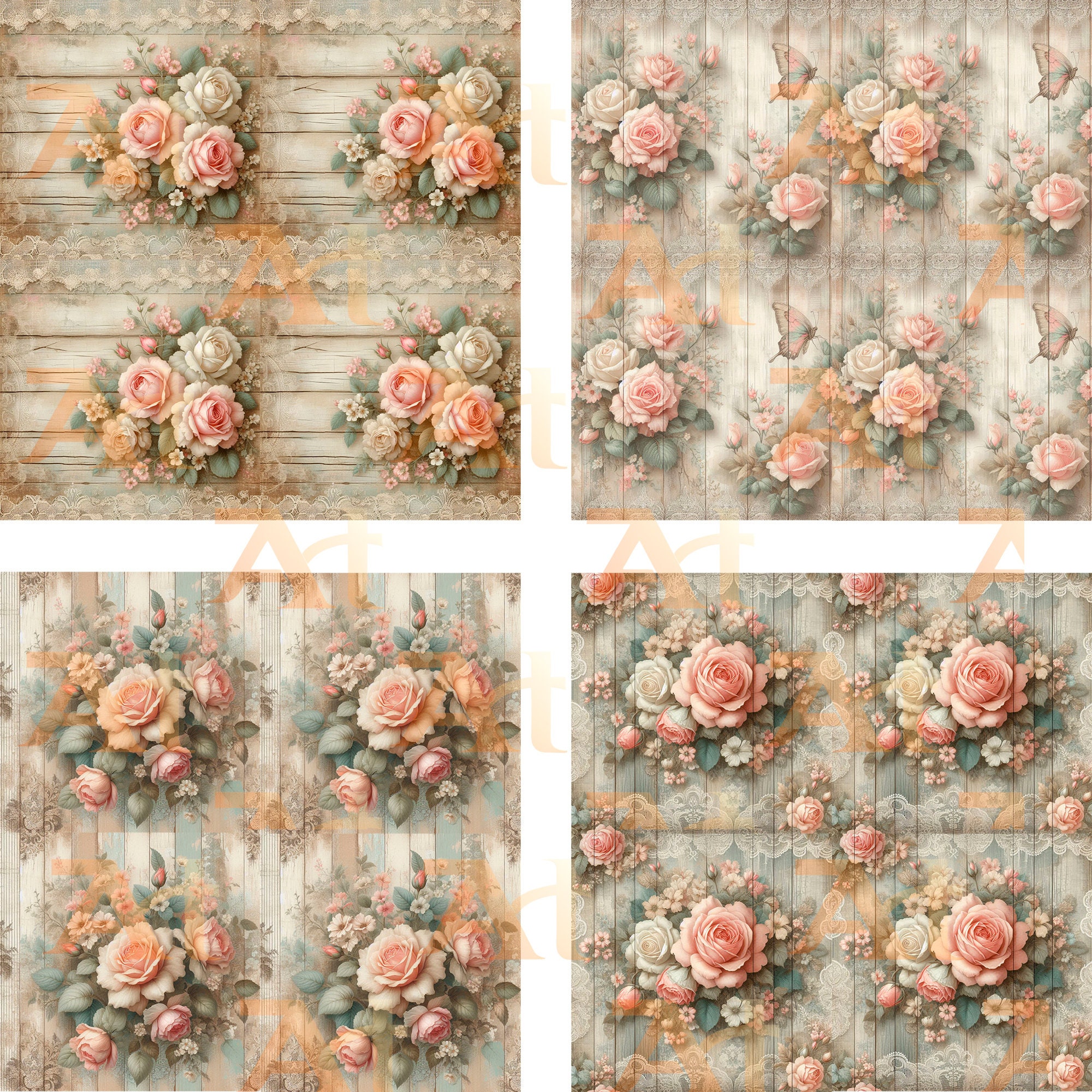 Seamless Shabby Chic Wallpaper With Faded Pastel Roses and Delicate ...