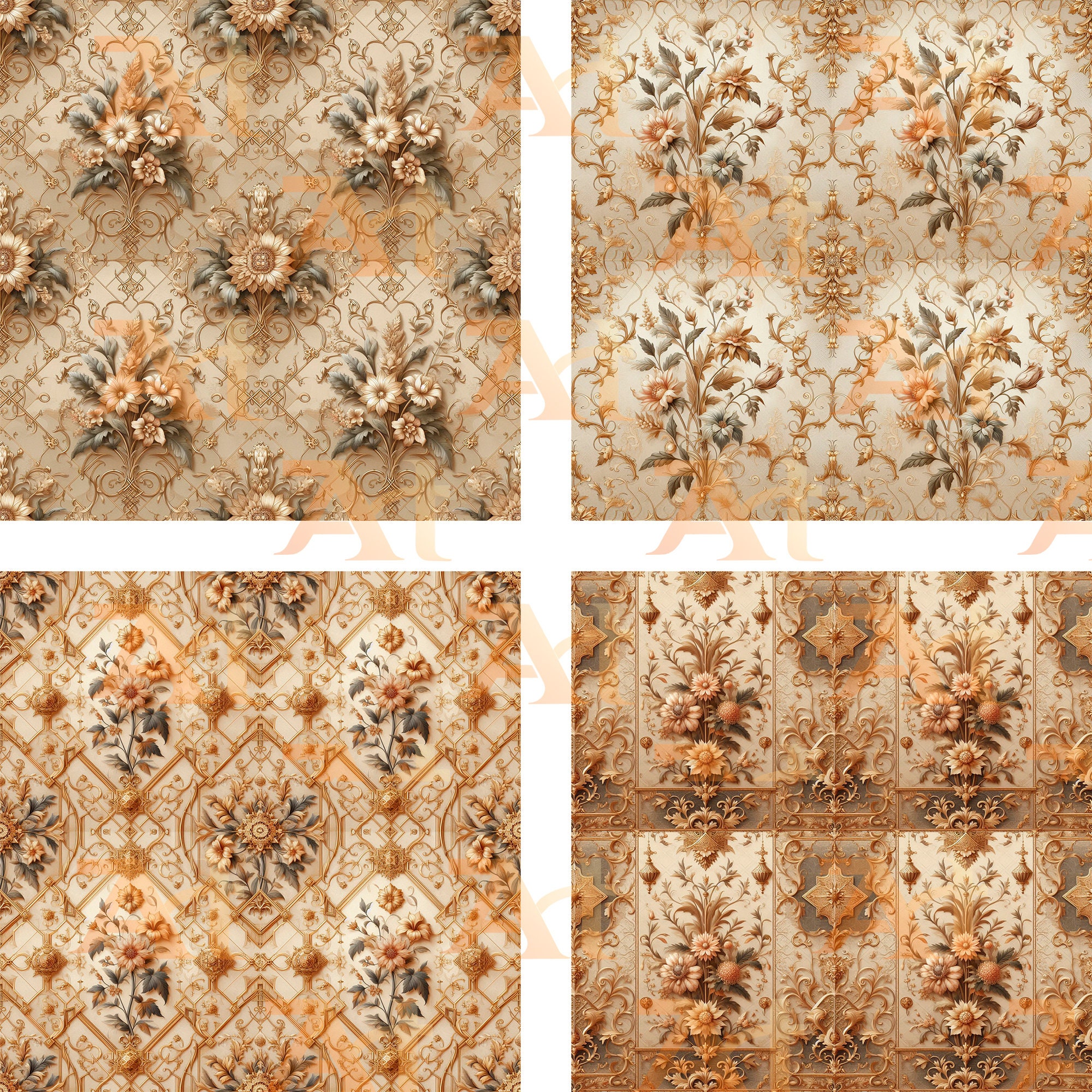 Renaissance-inspired Seamless Wallpaper With Intricate Floral Vines and ...