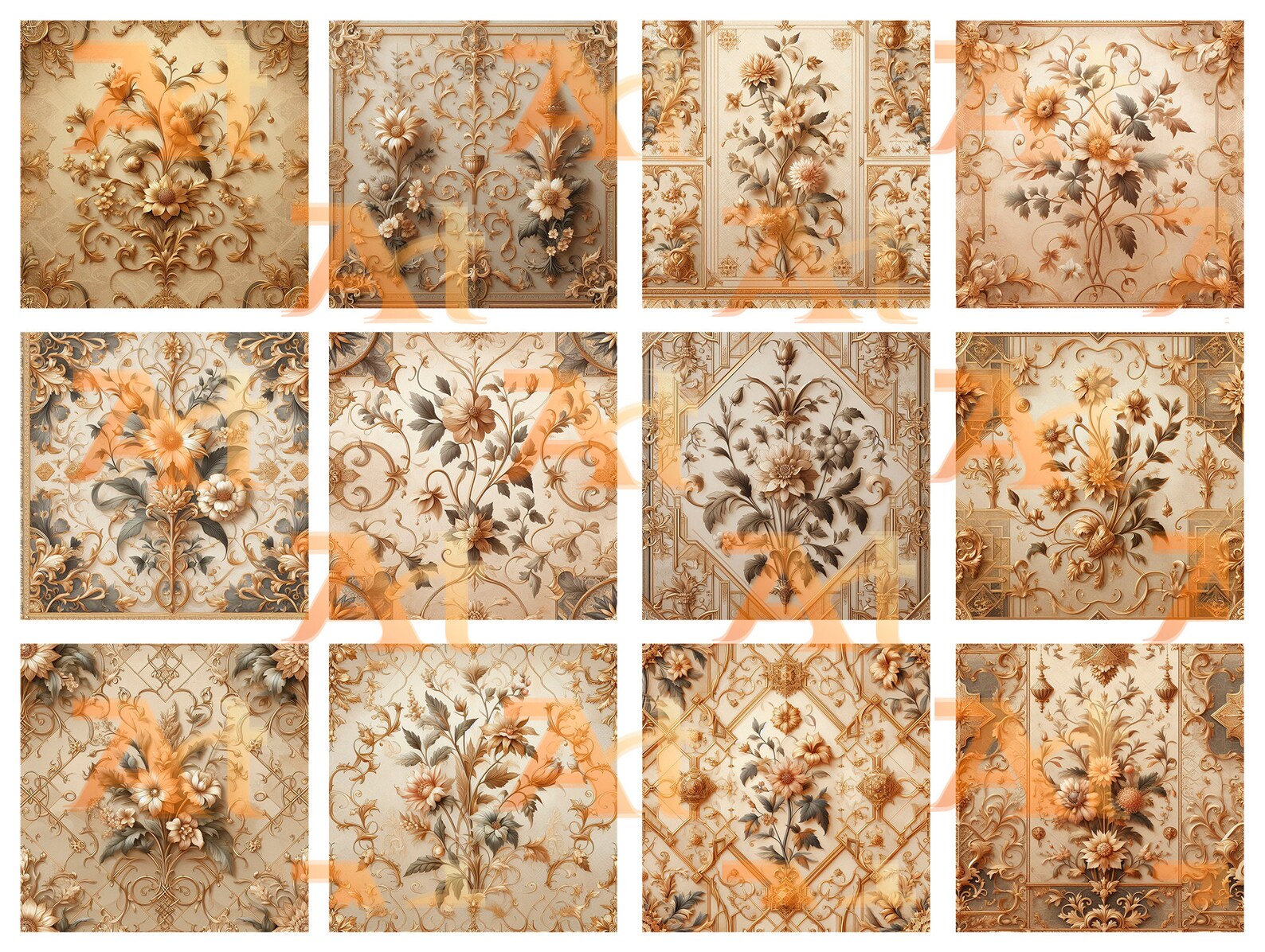 Renaissance-inspired Seamless Wallpaper With Intricate Floral Vines and ...