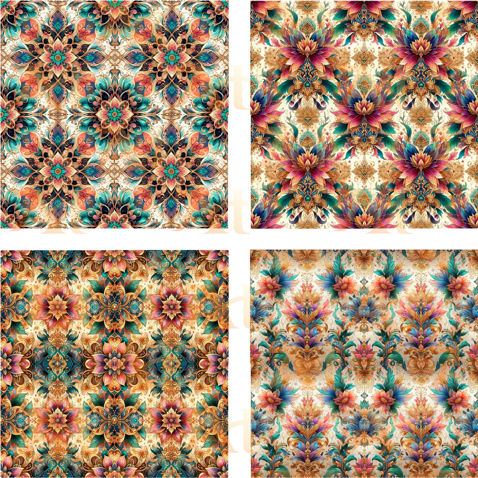 Opulent Watercolor Jewel Tones and Gold Leaf Motifs Seamless Wallpaper ...