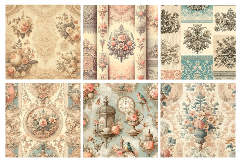 Vintage Floral Damask Wallpaper-digital Paper Pack-shabby Chic ...