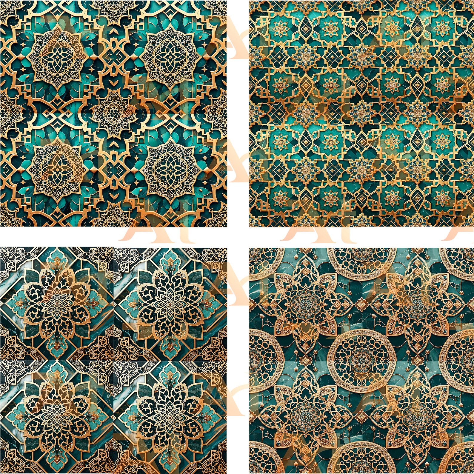 Luxurious Seamless Teal Marble Wallpaper With Gold Moroccan Trellis Patterns for a Rich and ...