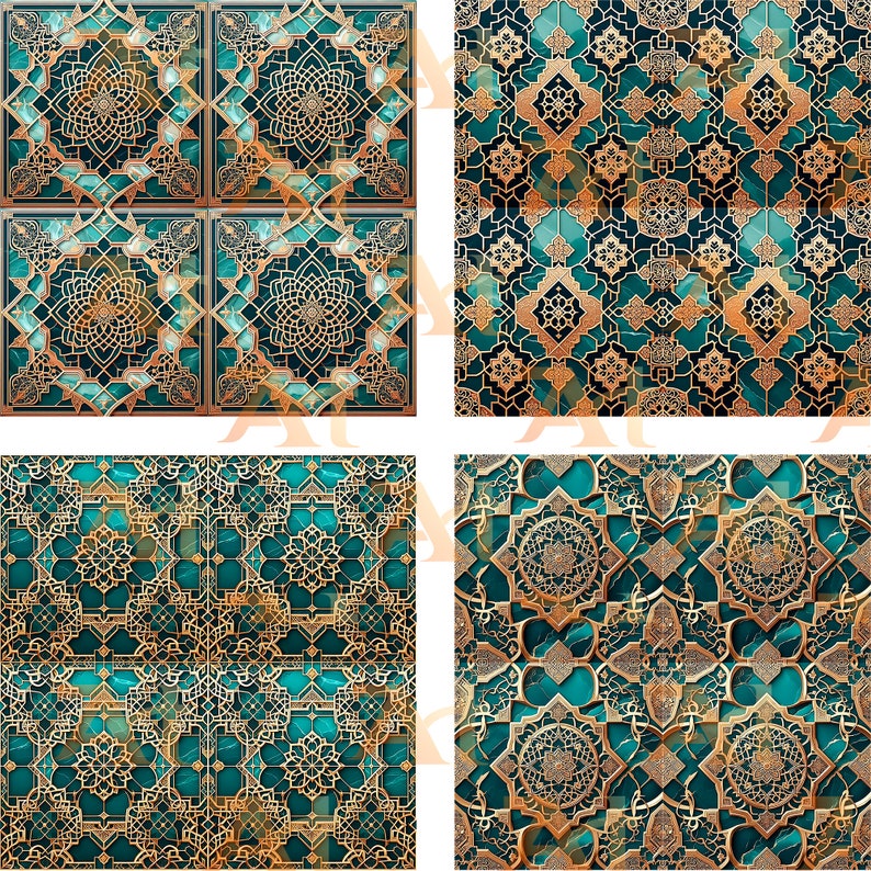 Luxurious Seamless Teal Marble Wallpaper With Gold Moroccan Trellis Patterns for a Rich and ...