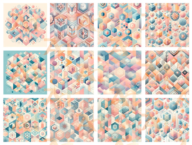 Pastel Geometric Seamless Wallpaper Pattern - Diamonds, Hexagons ...
