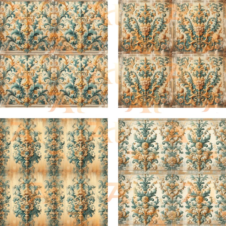 Vintage Damask Seamless Wallpaper With Baroque Scrolls in Faded Yellow ...