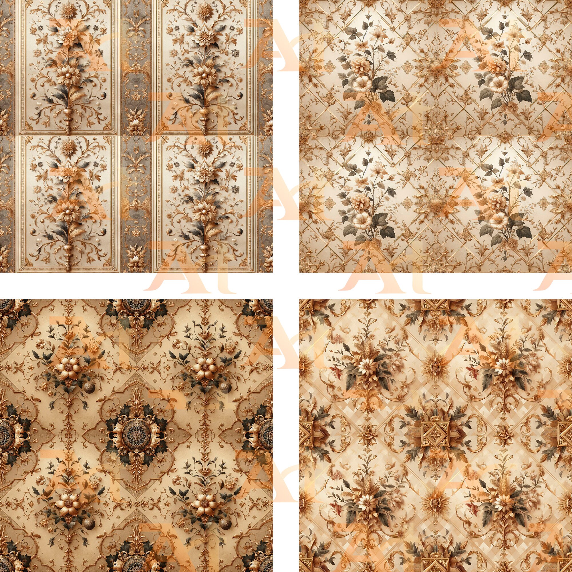 Renaissance-inspired Seamless Wallpaper With Intricate Floral Vines and ...