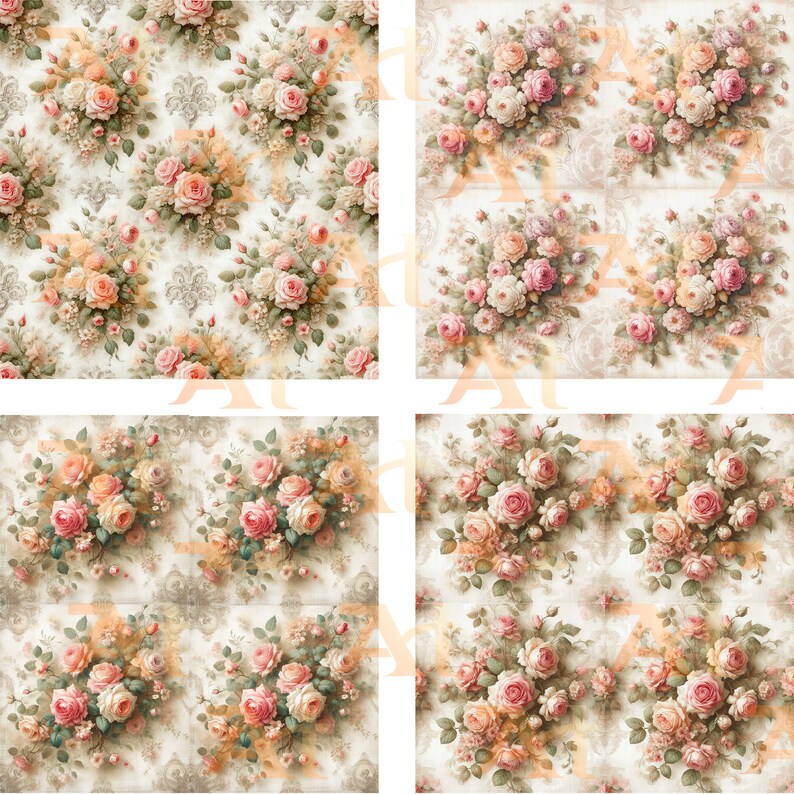 Seamless Shabby Chic Rose Wallpaper With Faded Pink, Ivory, and Mauve ...
