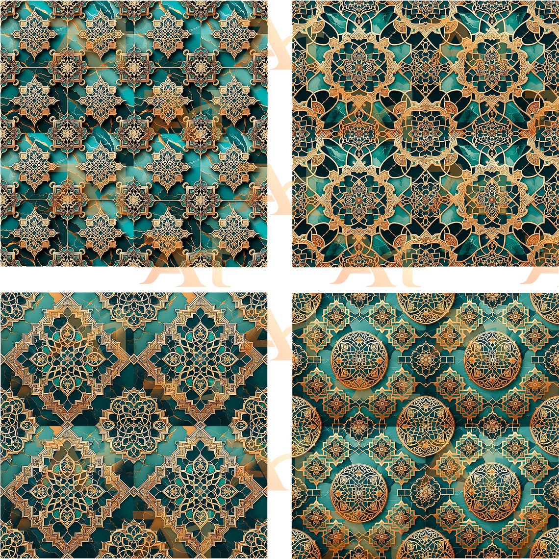 Luxurious Seamless Teal Marble Wallpaper With Gold Moroccan Trellis Patterns for a Rich and ...