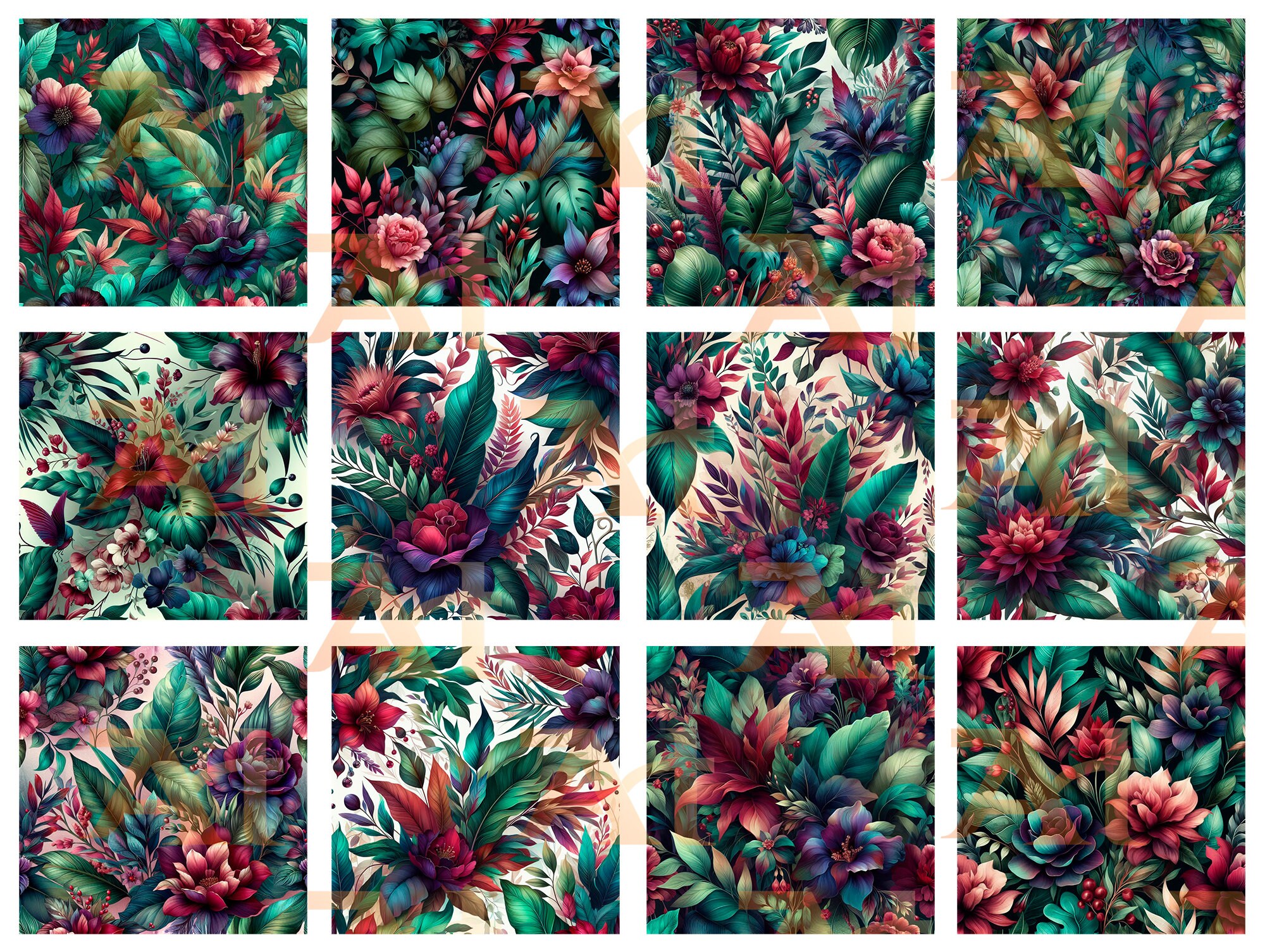 Luxurious Botanical Seamless Wallpaper - Lush Leaves and Flowers in ...