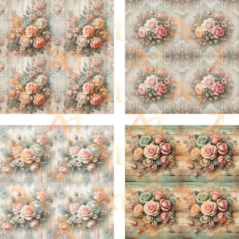 Seamless Shabby Chic Wallpaper With Faded Pastel Roses and Delicate ...