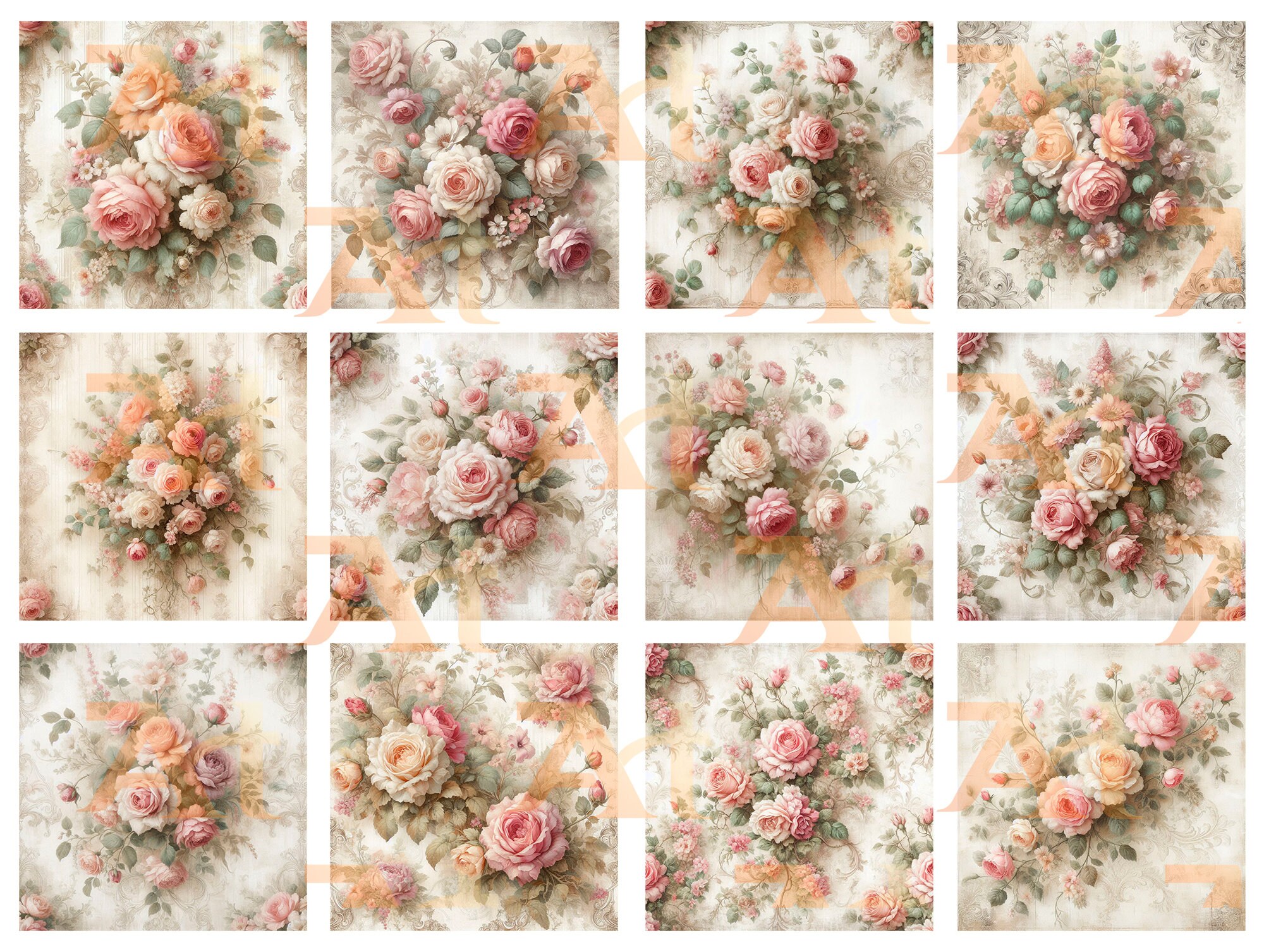 Seamless Shabby Chic Rose Wallpaper With Faded Pink, Ivory, and Mauve ...