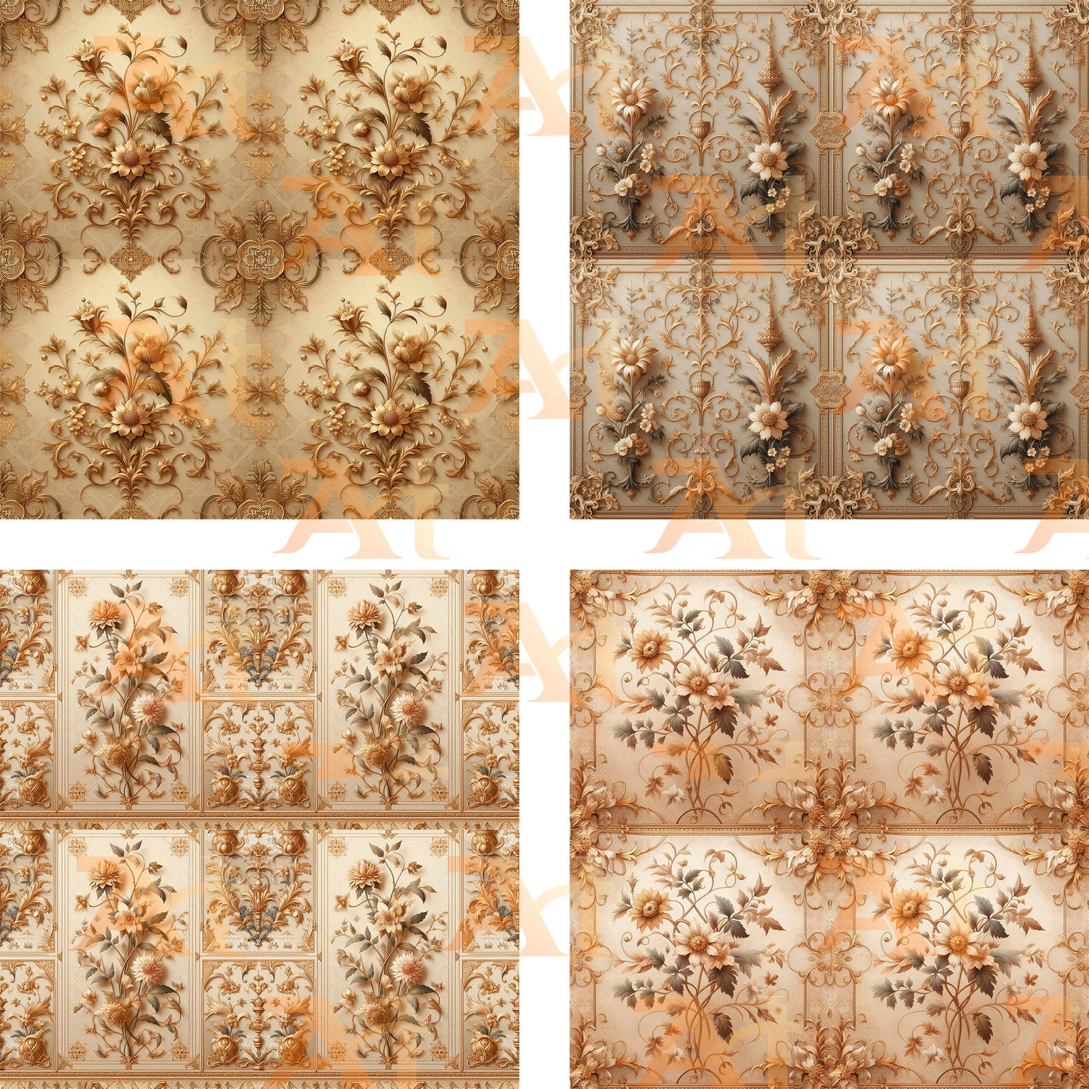 Renaissance-inspired Seamless Wallpaper With Intricate Floral Vines and ...