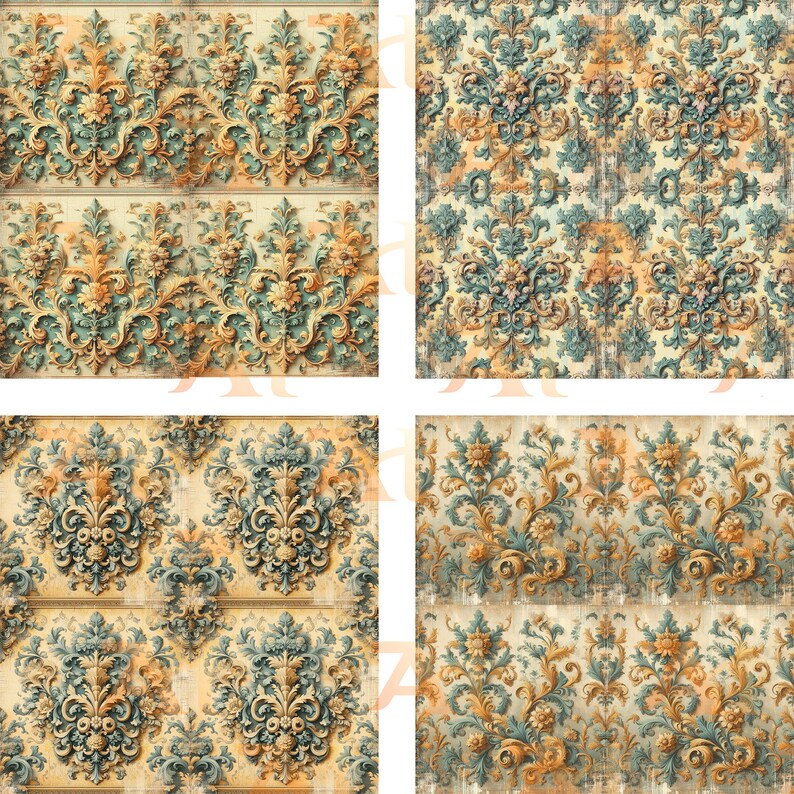 Vintage Damask Seamless Wallpaper With Baroque Scrolls in Faded Yellow ...