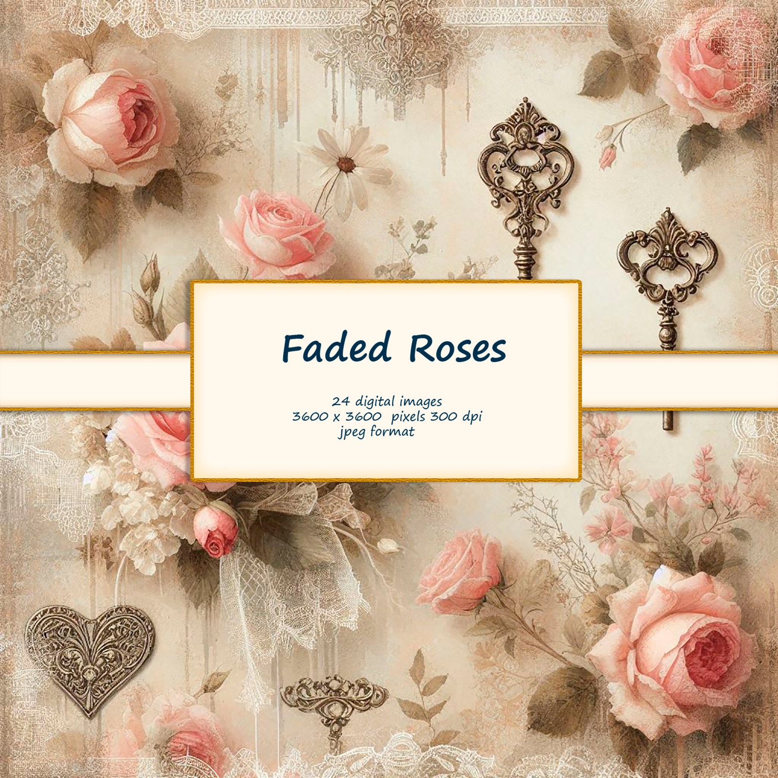 Shabby Chic Seamless Wallpaper With Faded Roses, Vintage Keys, and Lace ...