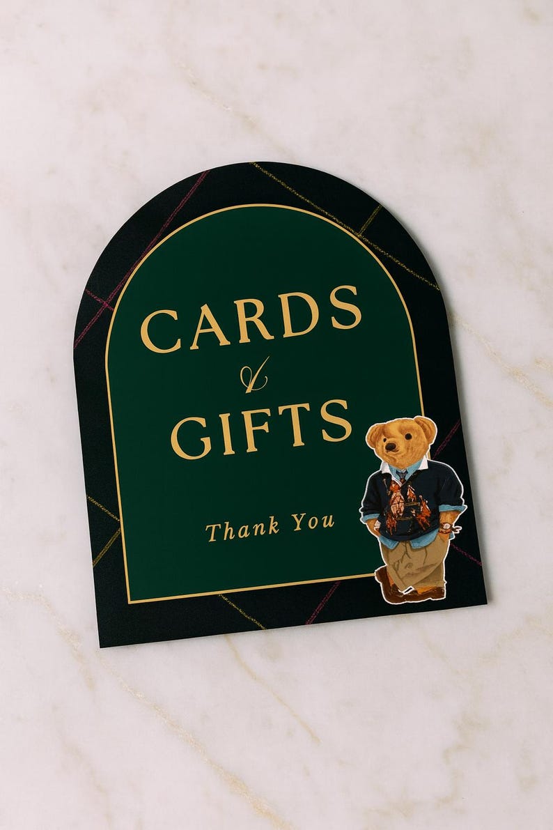 Preppy Bear Cards and Gifts Sign, Preppy Plaid Baby Shower Decorations ...