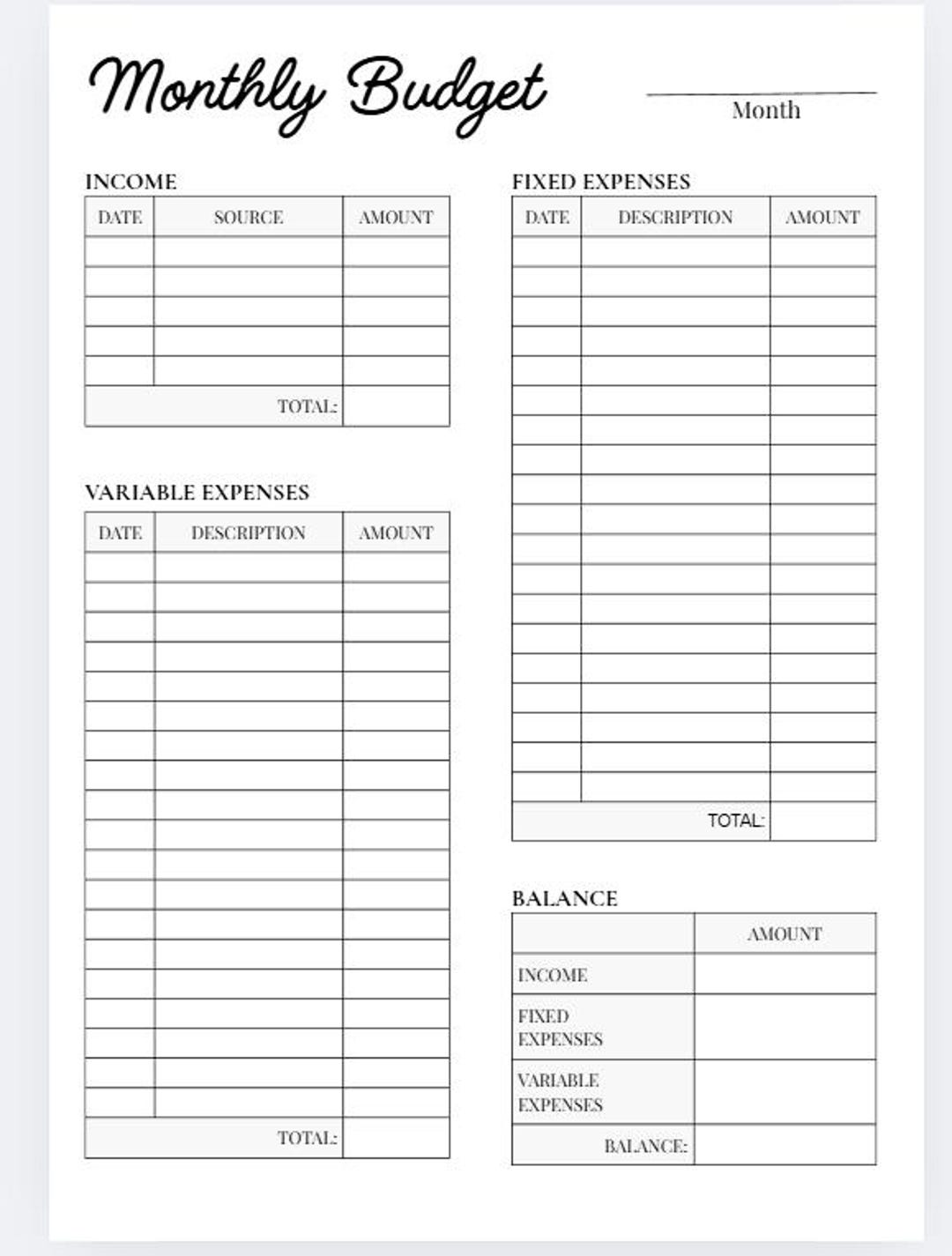 Monthly Budget Planner Printable | Minimalist Budget Sheet | Expense ...