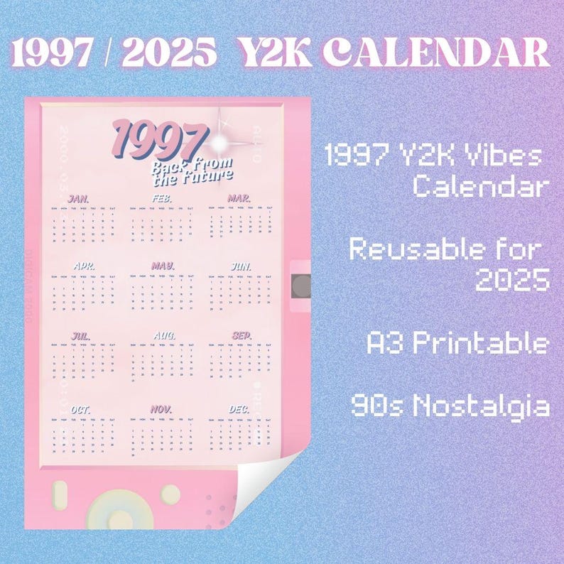 1997 Calendar, 2025 Calendar, Reusable for 2025, Sunday Start Calendar ...