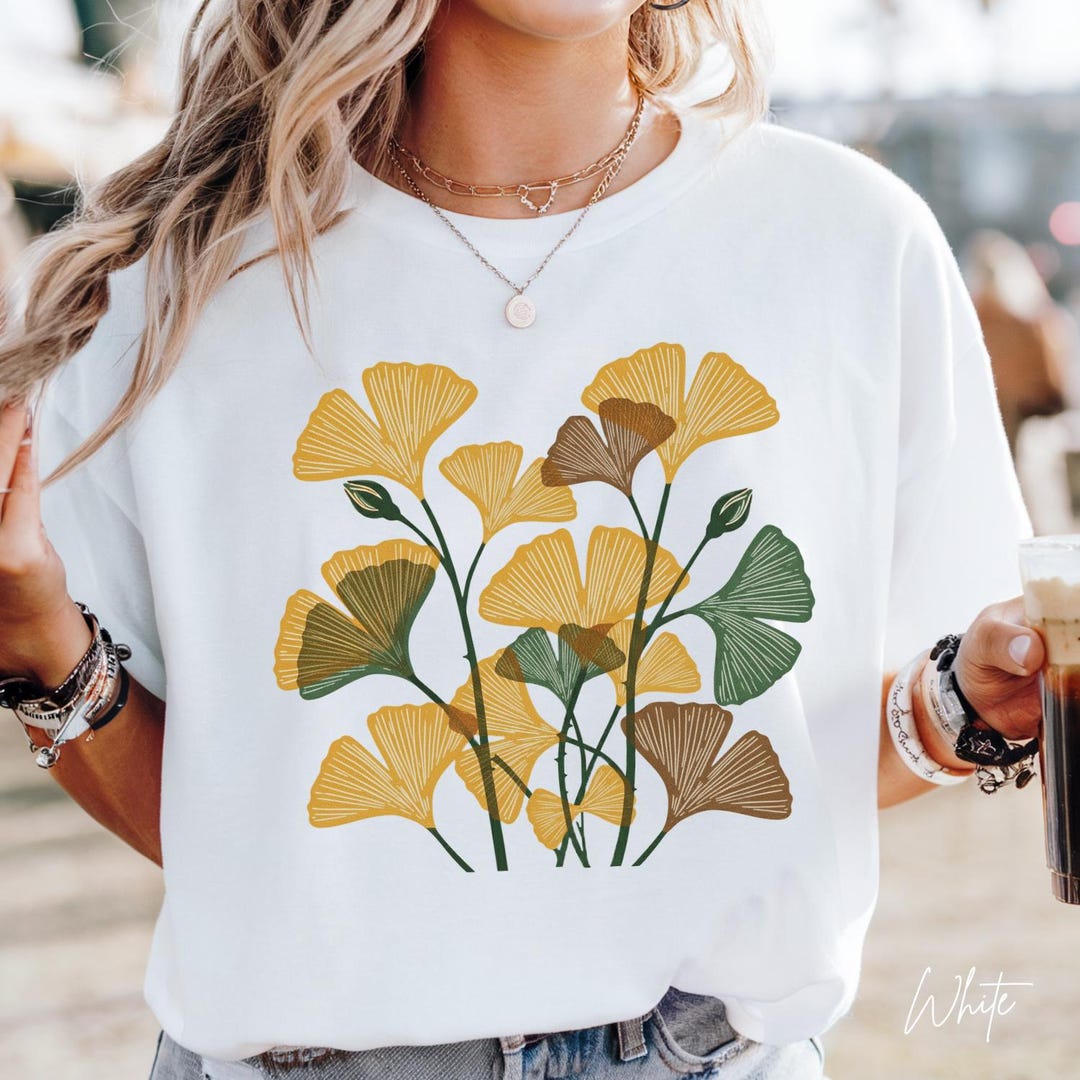 Ginkgo Leaf Comfort Colors Shirt, Botanical Graphic Tee, Oversized ...
