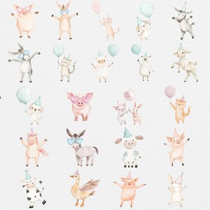 Watercolor Farm Animal Clipart - Party Animals - Pink Farm Animals ...