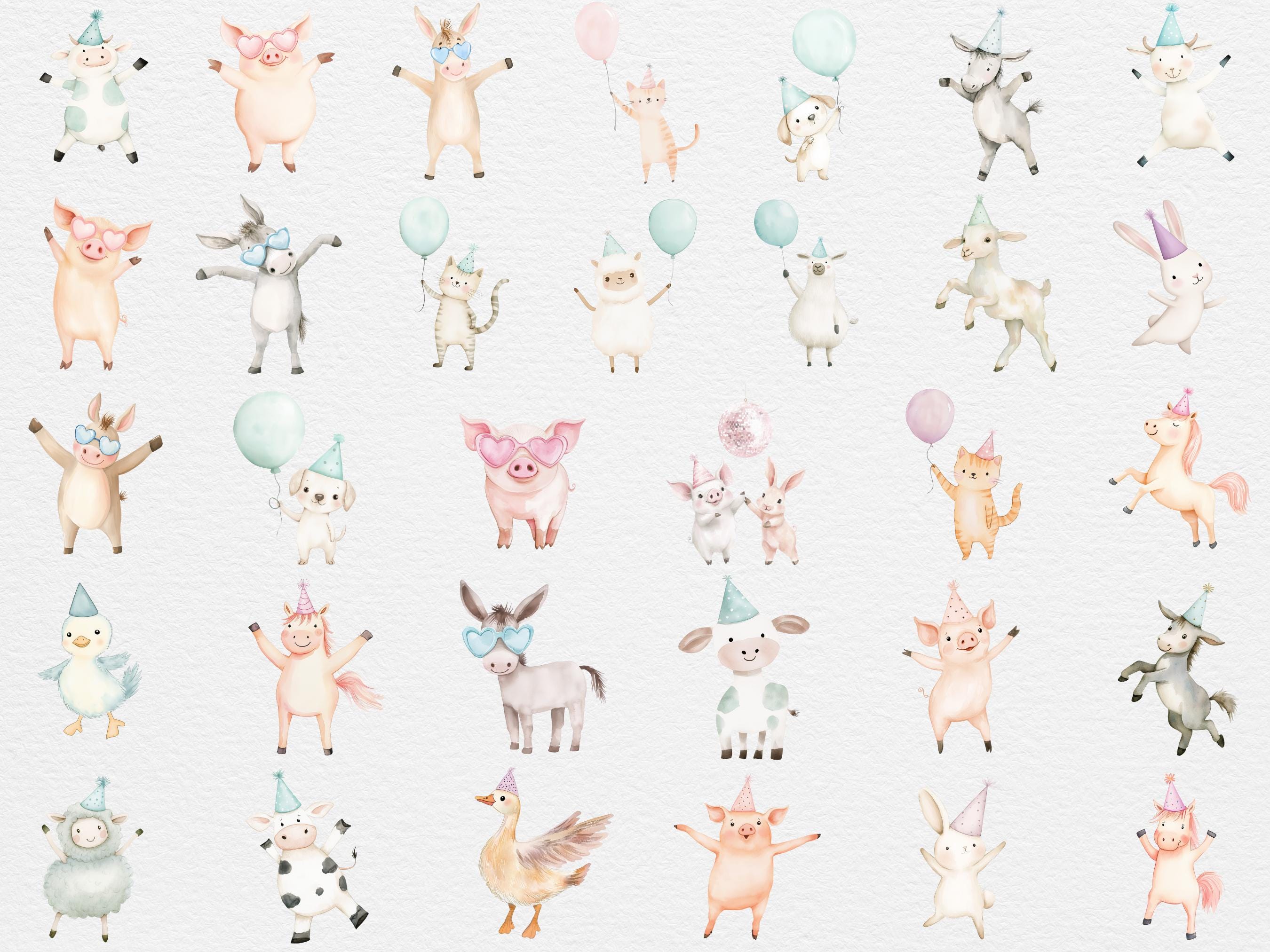 Watercolor Farm Animal Clipart - Party Animals - Pink Farm Animals ...