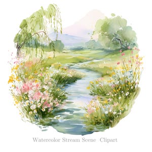 Watercolor Mountain Stream Clipart PNG, Peaceful Nature Scene ...
