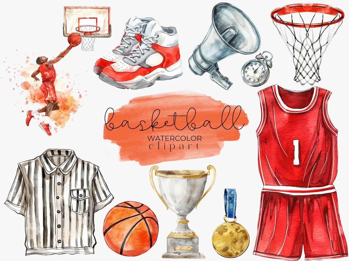 Watercolor Basketball Clipart, Basketball PNG, Basketball Illustration ...
